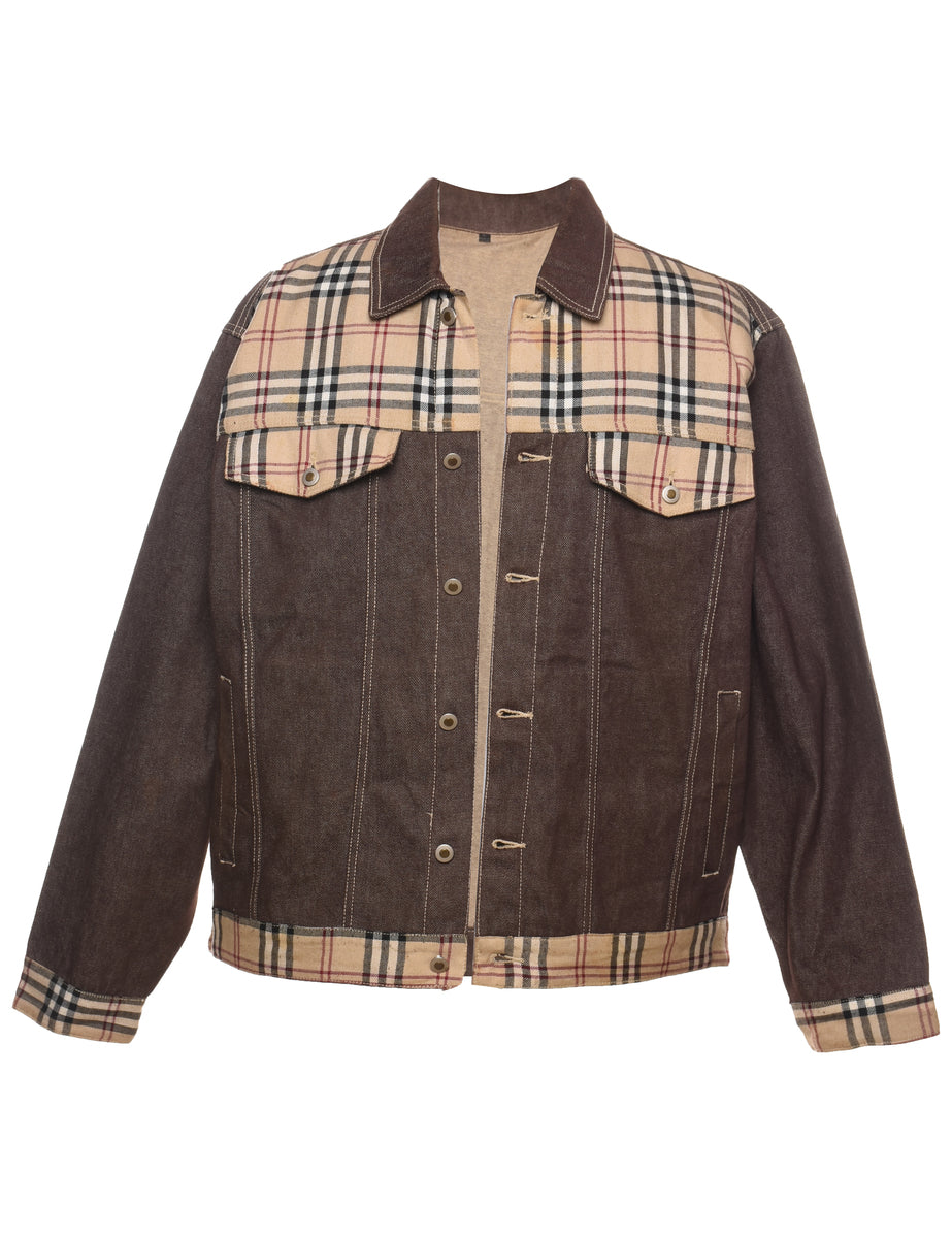 Vintage Men's Brown Classic Nova Check Denim Jacket Brown, XL | Beyond ...
