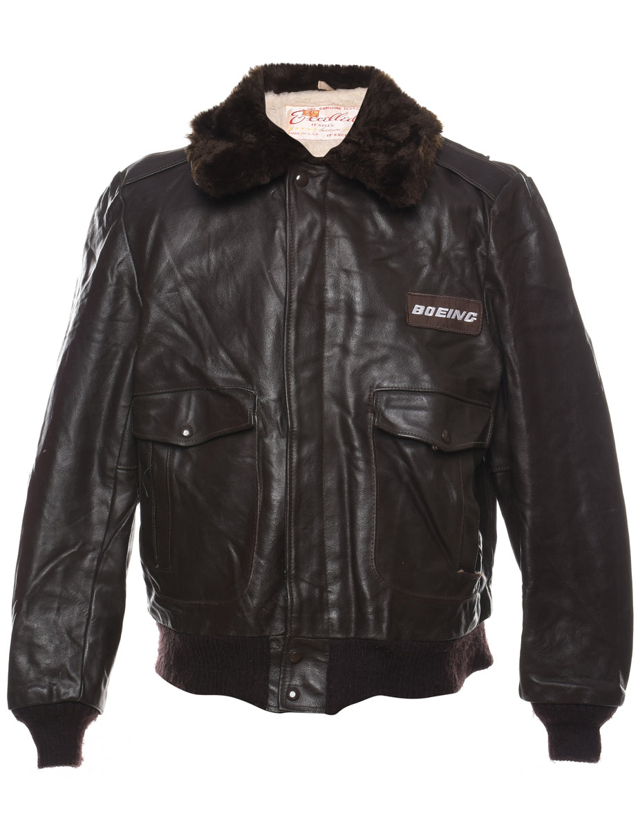 Men's Dark Brown Boeing Leather Flight Jacket Brown, XL | Beyond Retro ...