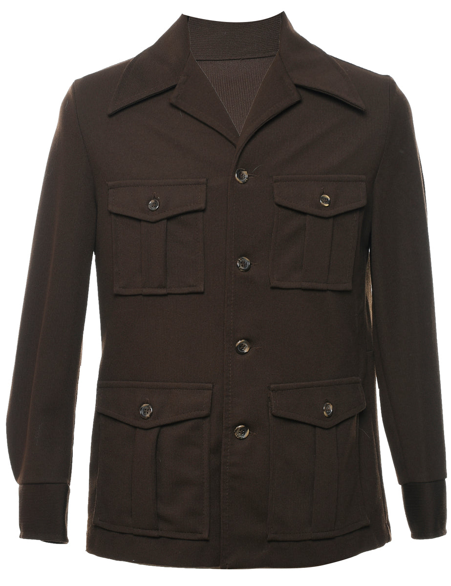 Men's Dark Brown Classic Safari Jacket Brown, M | Beyond Retro - E00953028