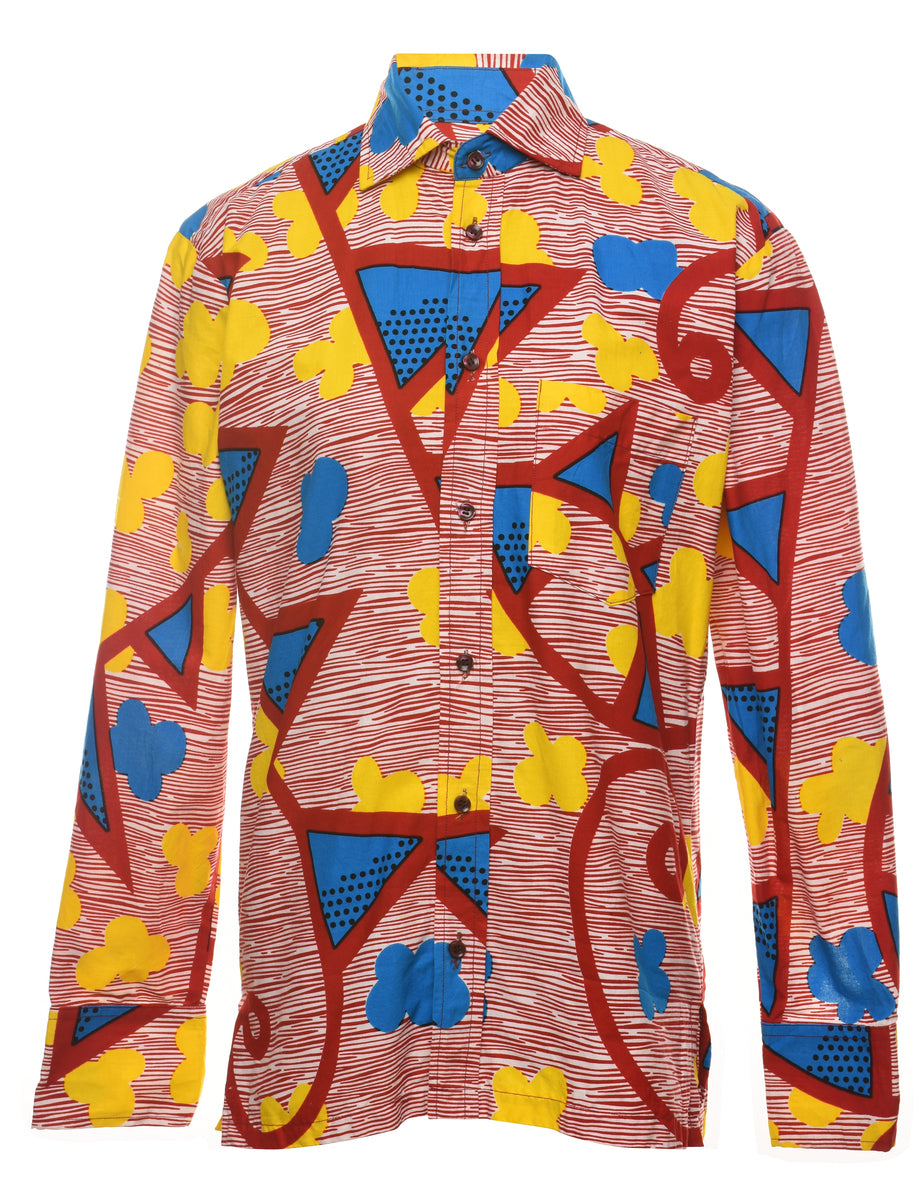 Vintage Men's Geometric Pattern 1970s Style Multi-Colour Shirt Multi ...