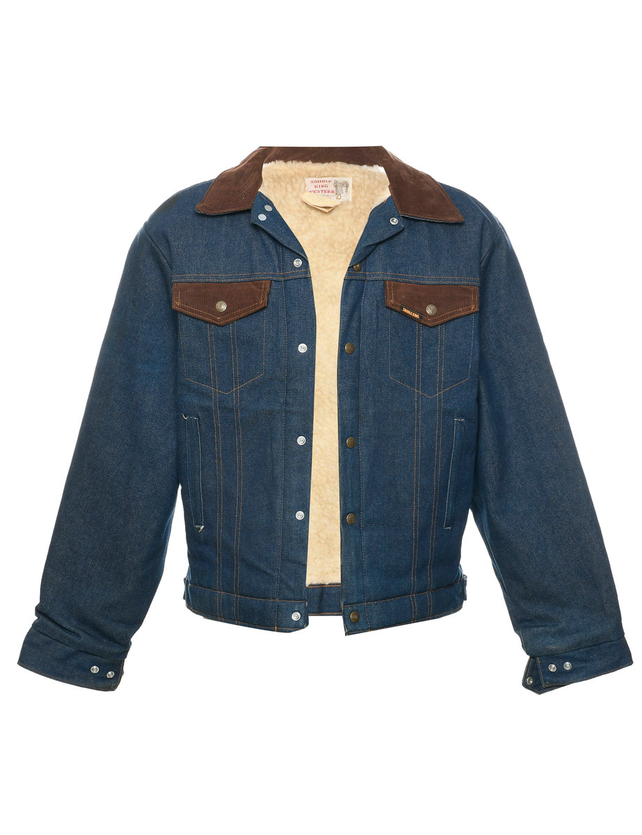 Men's Indigo Shearling Denim Jacket Denim, XL | Beyond Retro - E00986649