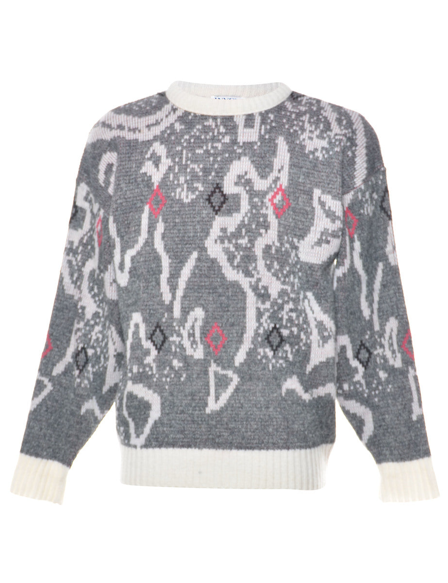 Vintage Men's Patterned Jumper Grey, L | Beyond Retro - E00856862