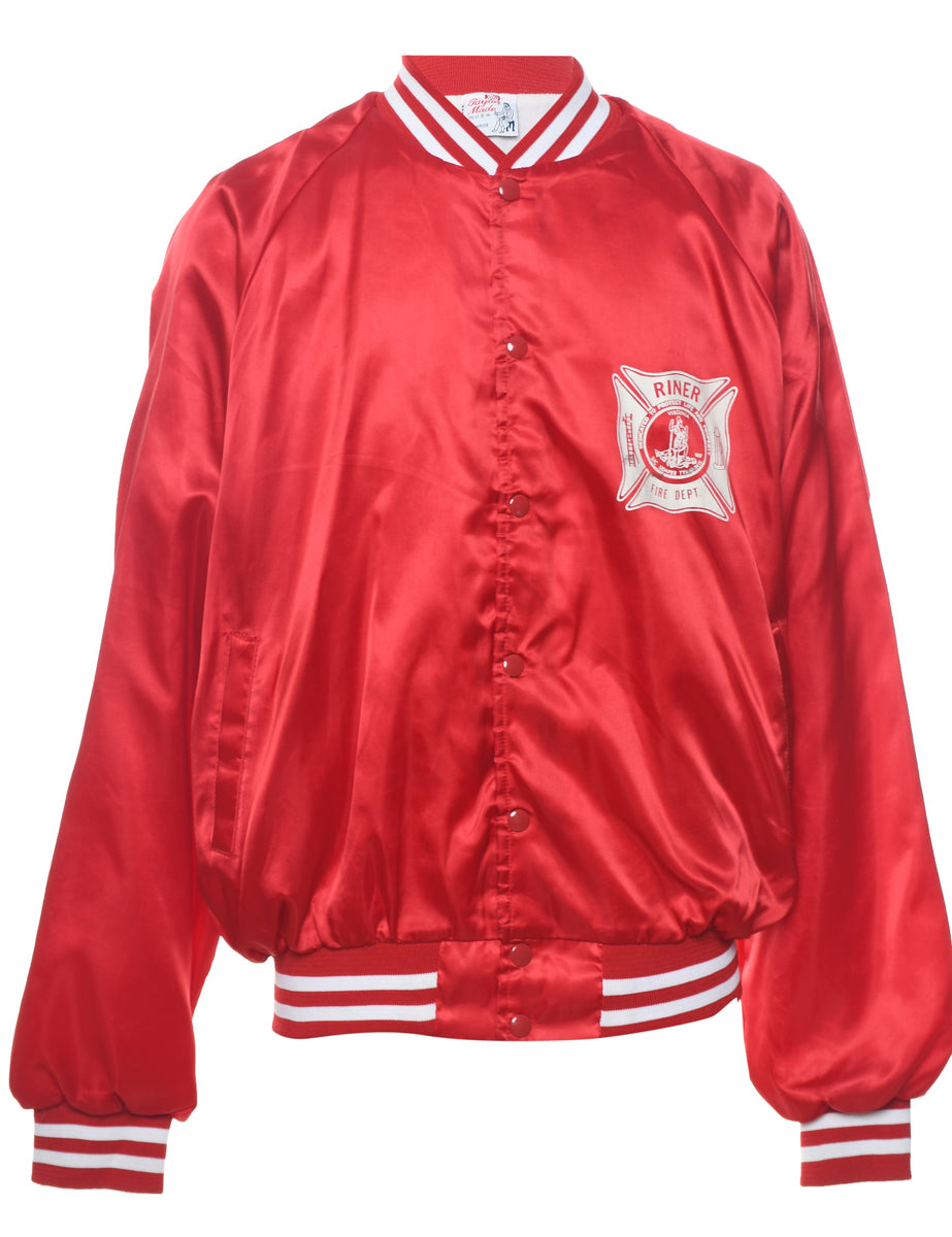 Vintage Men's Red Vintage Fire Department Bomber Jacket Red, L | Beyond ...