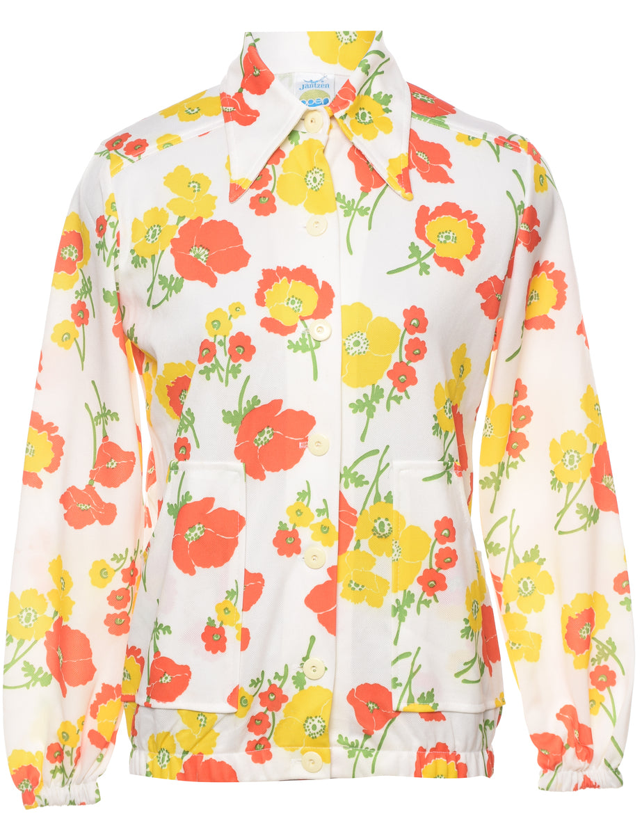 Vintage Women's Jantzen 1970s Jantzen Floral Pattern Jacket White, S ...