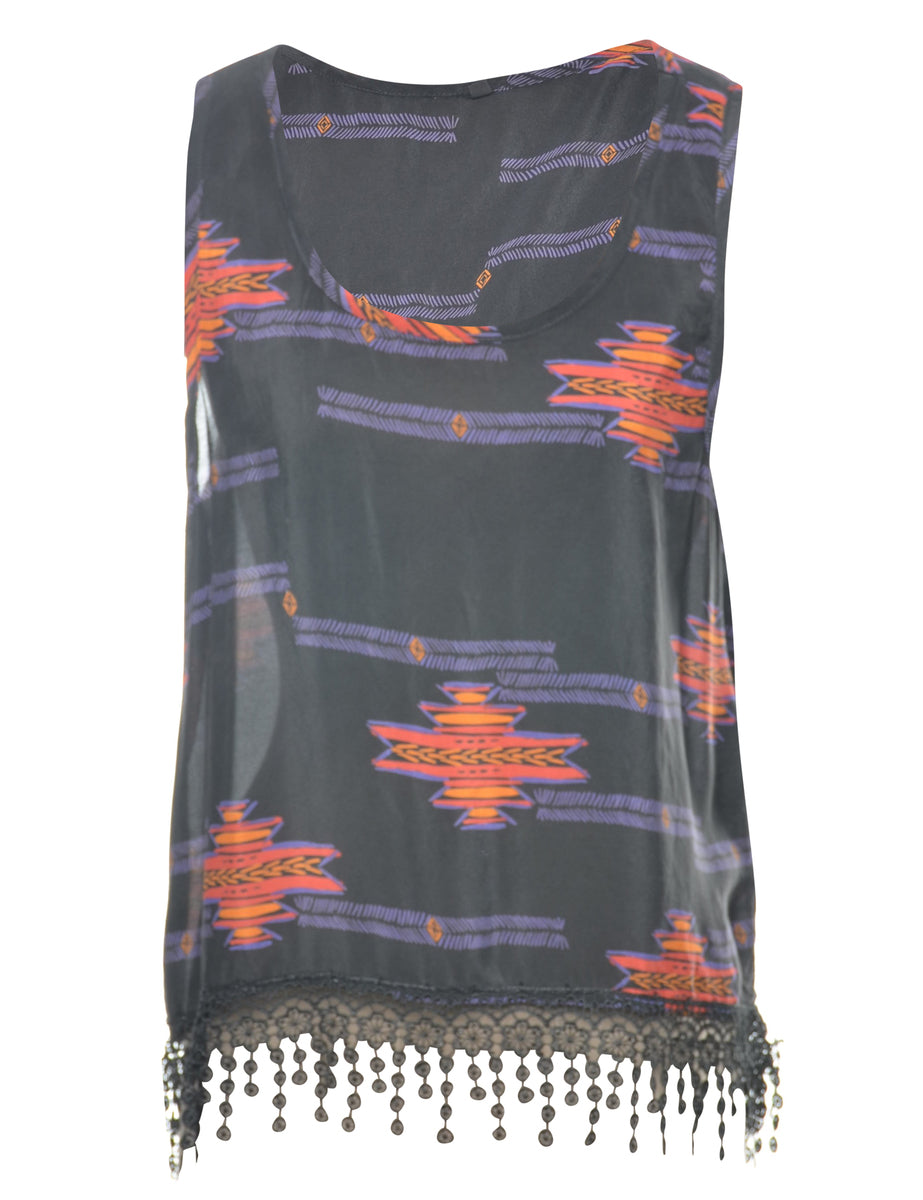 Women's Aztec Print Top Black, M | Beyond Retro - E00887398