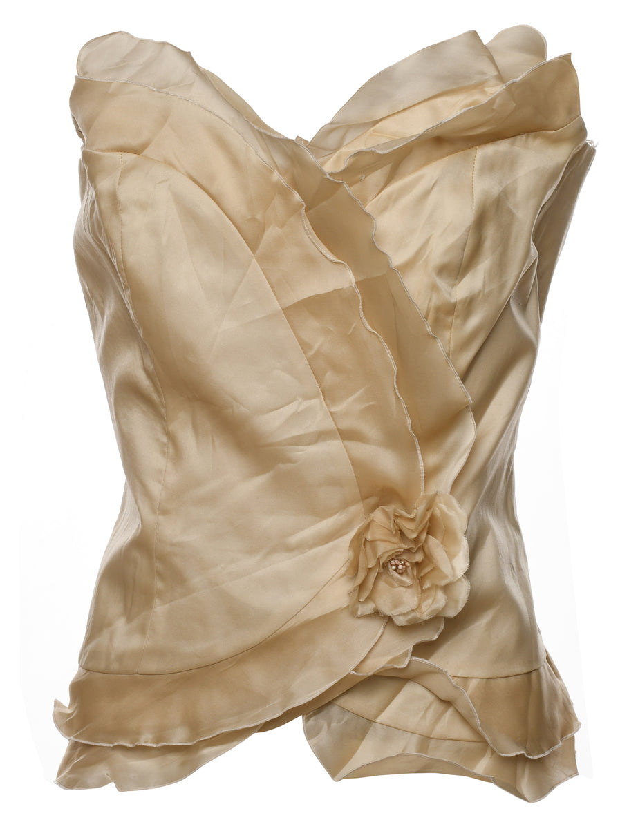 Vintage Women's Beige Frilly Corset Neutral, S | Beyond Retro - E00936406