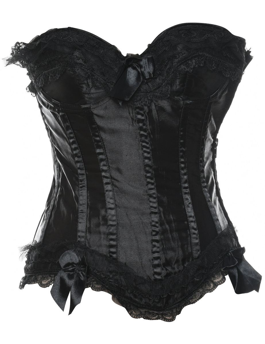 Women's Black Frilly Corset Black, S | Beyond Retro - E00911895