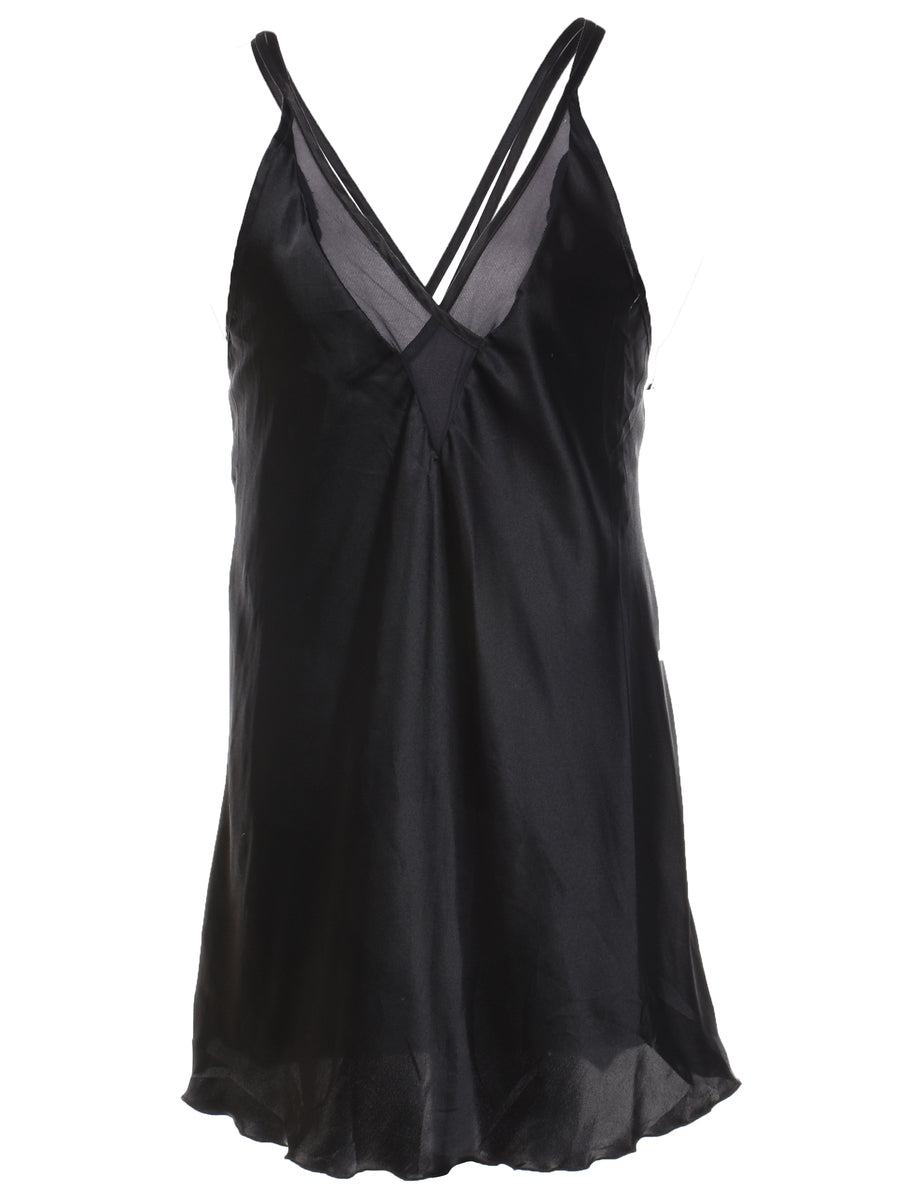 Vintage Women's Black Shiny Slip Dress Black, M | Beyond Retro - E00933208