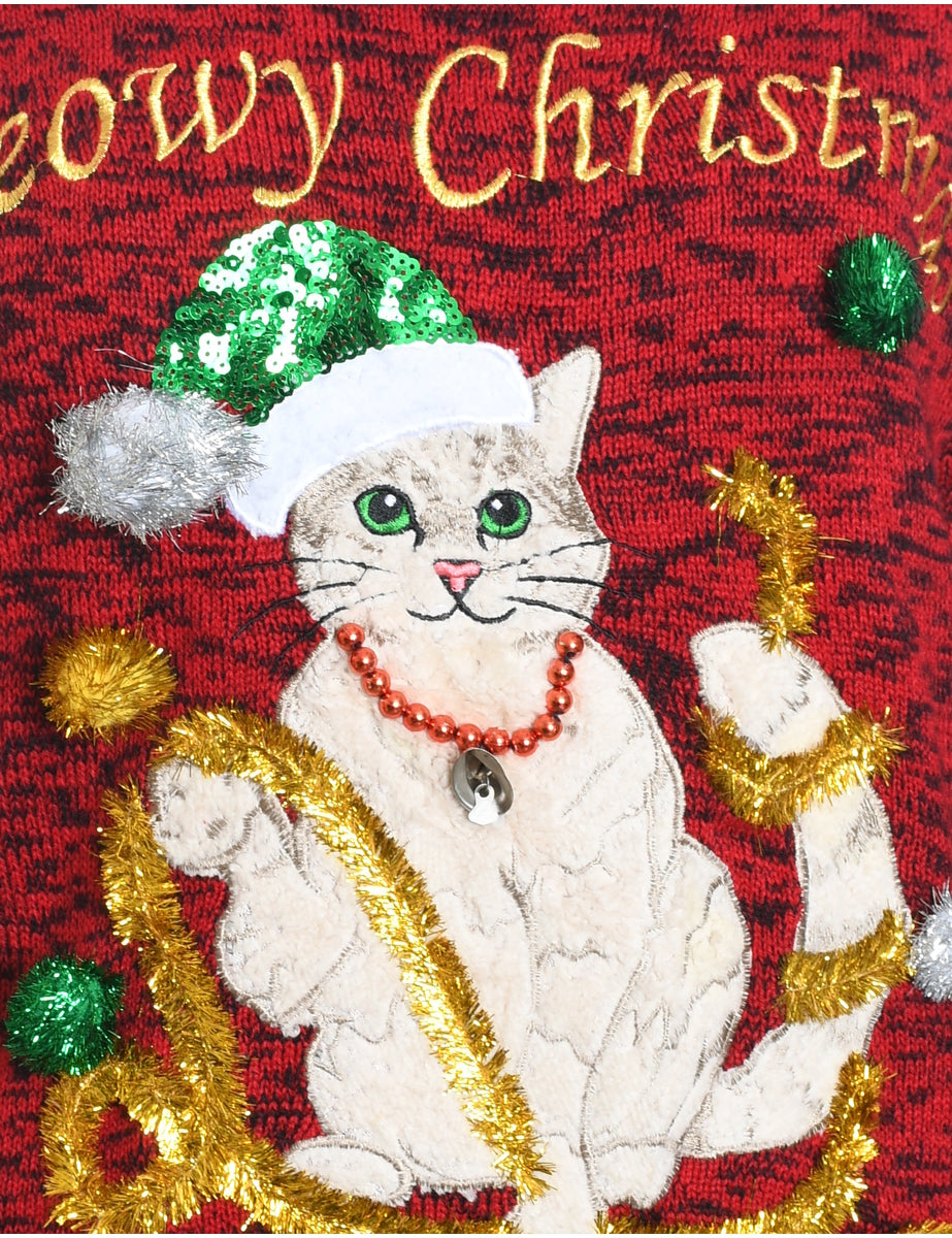 Cat Printed Christmas Jumper M
