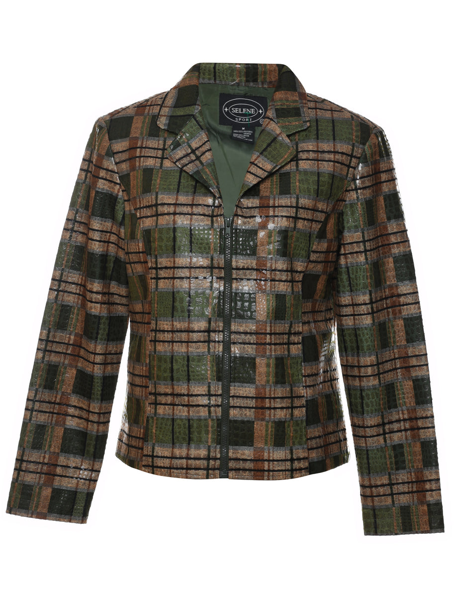 Vintage Women's Dark Green & Brown Checked 1990s Jacket Green, M ...