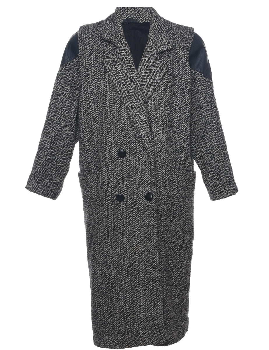 Women's Herringbone Tweed Wool Coat Grey, L | Beyond Retro - E00980603