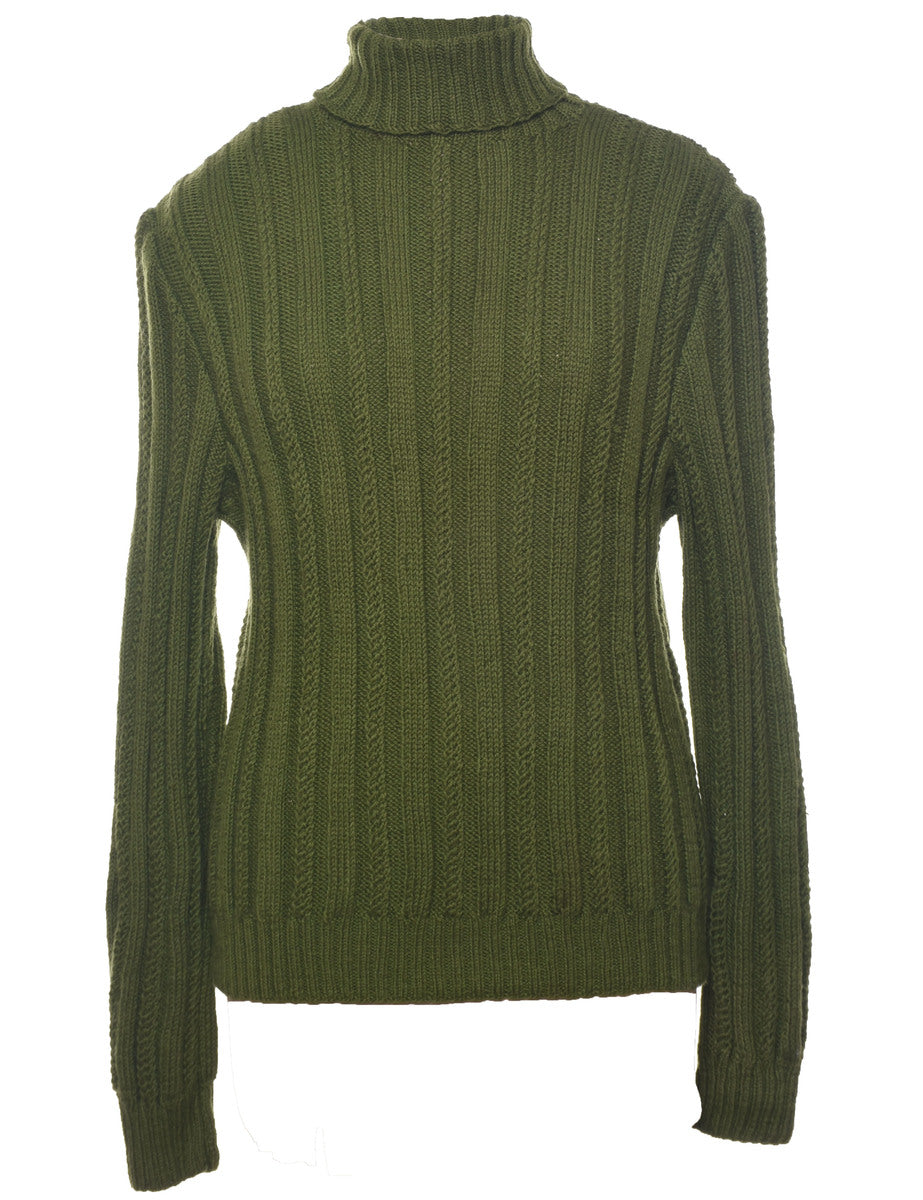Women's Olive Green Turtleneck Jumper Green, L | Beyond Retro - E00983703