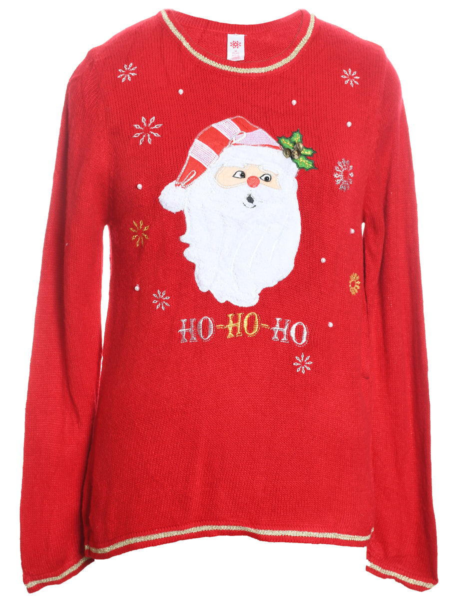 Women's Santa Claus Design Red Embroidered Christmas Jumper Red, M ...