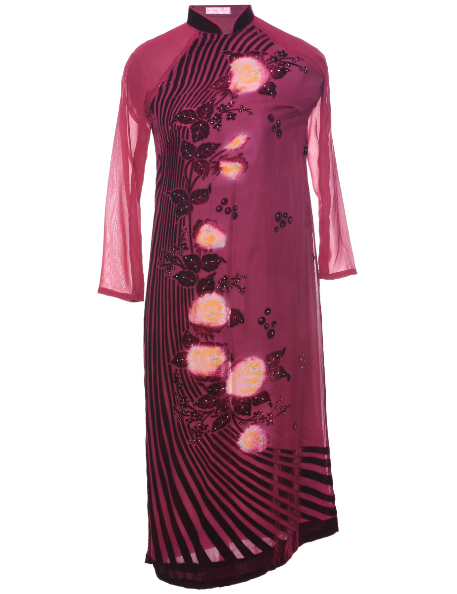 Vintage Women's Sheer Devore Design Dress Purple, S | Beyond Retro ...