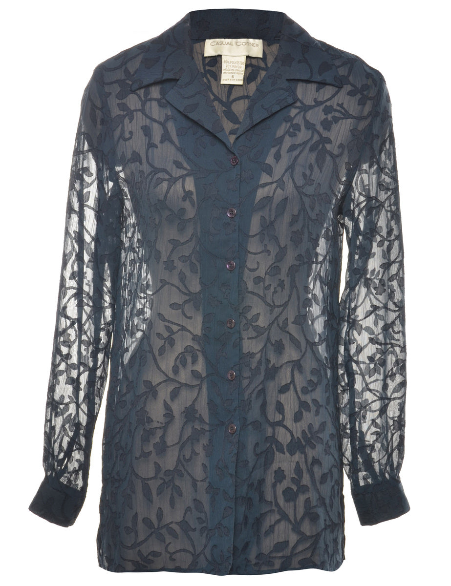 Vintage Women's Sheer Effect Shirt Blue, M | Beyond Retro - E00885481