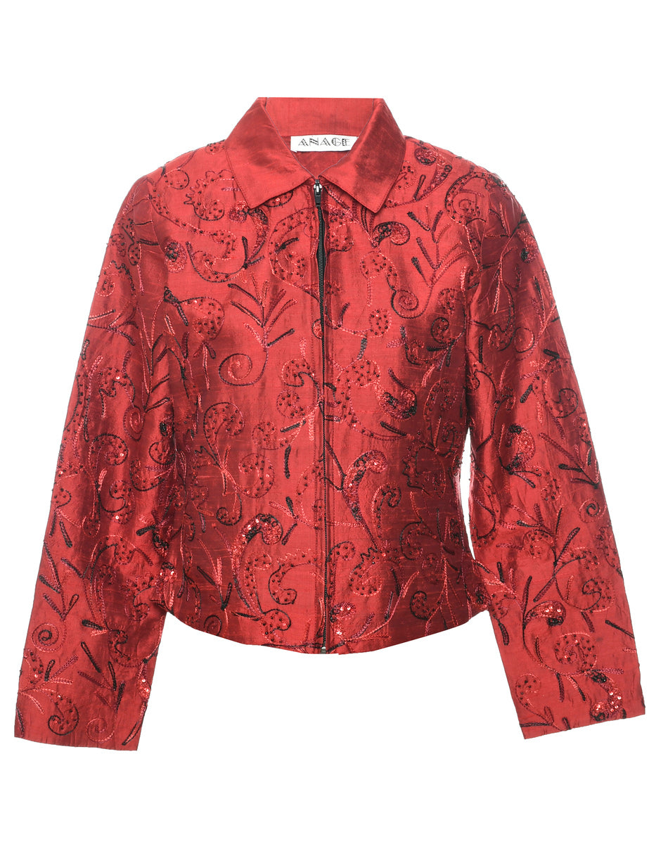 Vintage Women's Silk Embroidered Evening Jacket Red, XS | Beyond Retro ...