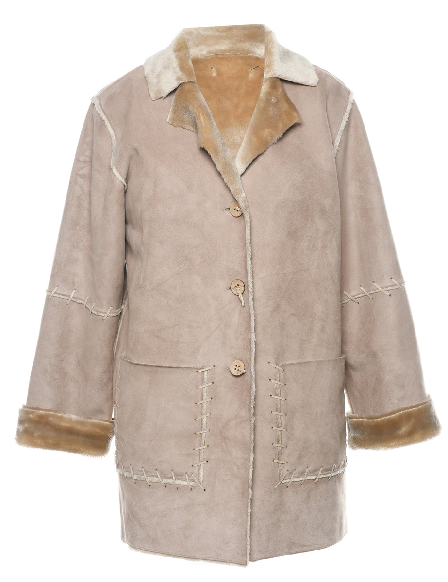 Vintage Women's Single Breasted Shearling Lining Coat Neutral, M ...