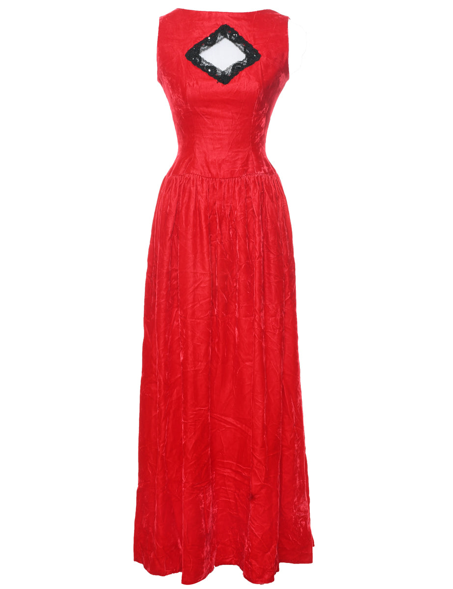 Vintage Women's Velvet Red Evening Dress Red, S | Beyond Retro - E00980549