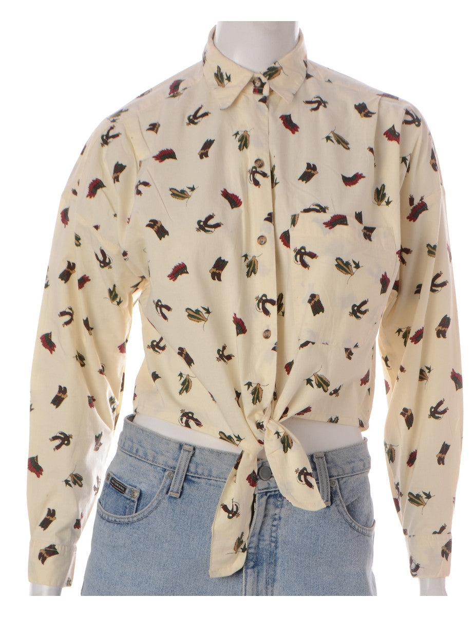 Label Jessie Cropped Patterned Shirt With Tie Front - E00375422 ...