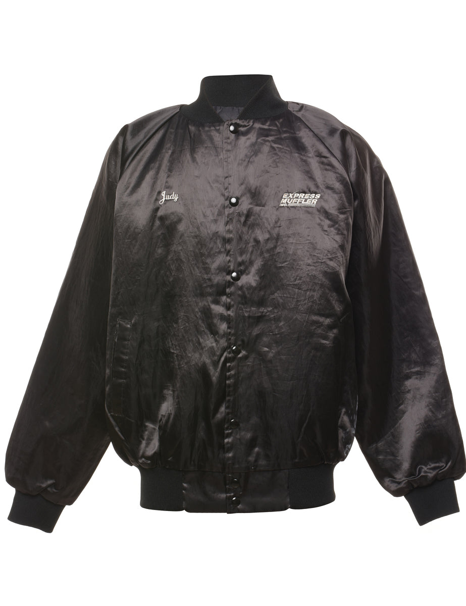 Vintage Men's Black Shiny Classic Express Muffler Bomber Jacket Black ...