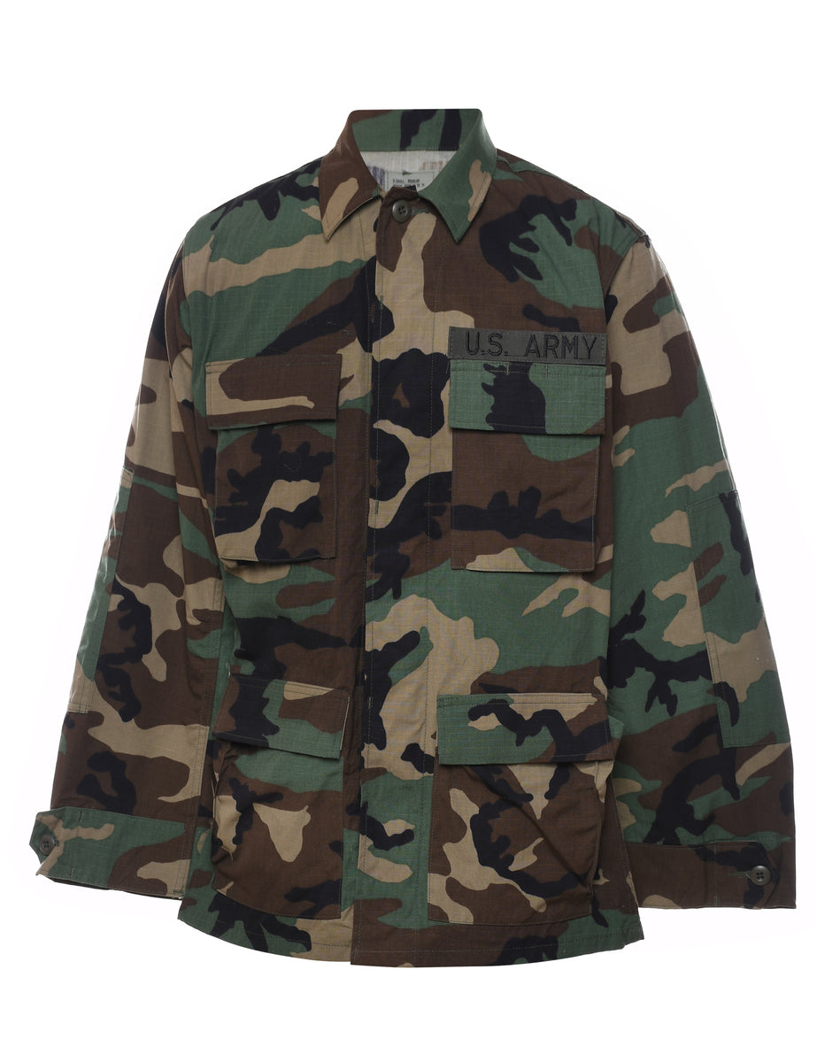 Vintage Men's Woodland Camouflage Print U.S Army Military Jacket Multi ...