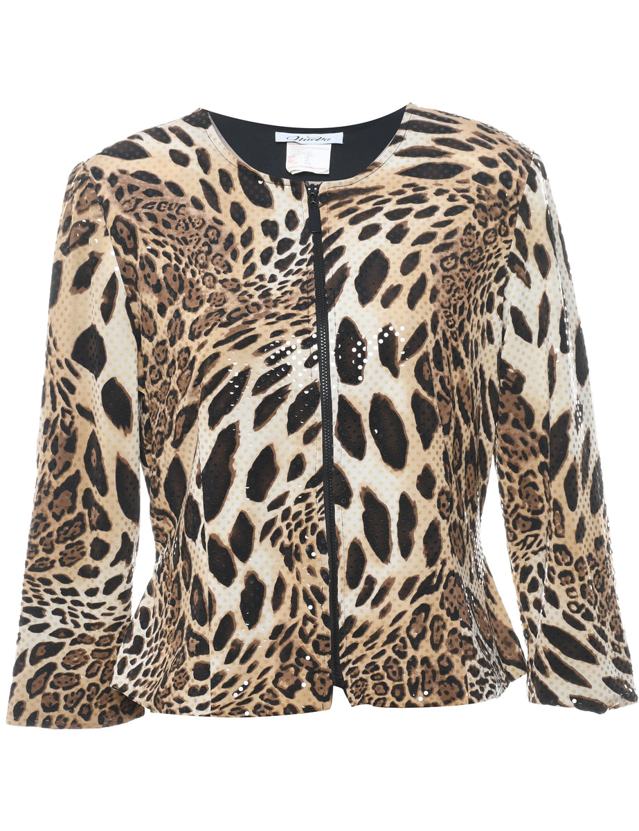 Vintage Women's 1990s Sparkly Leopard Print Evening Jacket Brown, M ...