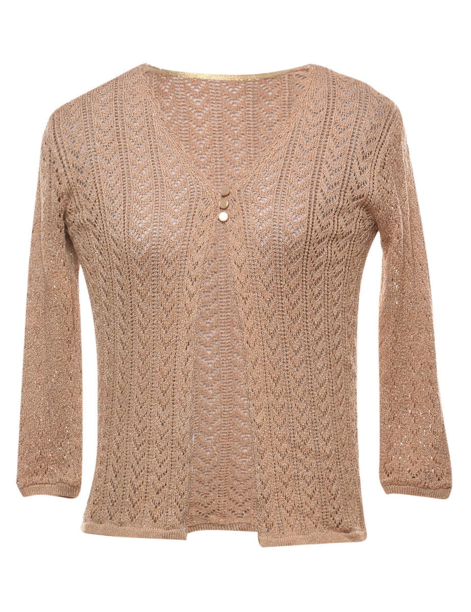Women's Light Brown Crochet Cardigan Brown, S | Beyond Retro - E00924260