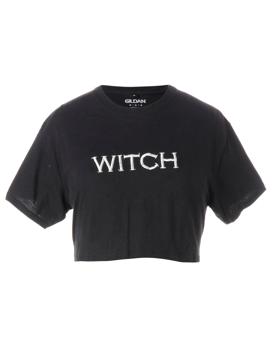 Women's Beyond Retro Label Label Embroidered Witch Crop Top Black, M ...