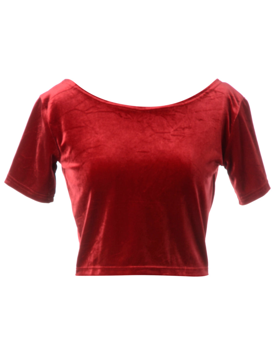 Vintage Women's Beyond Retro Label Label Velvet Low Back Crop Top Red ...