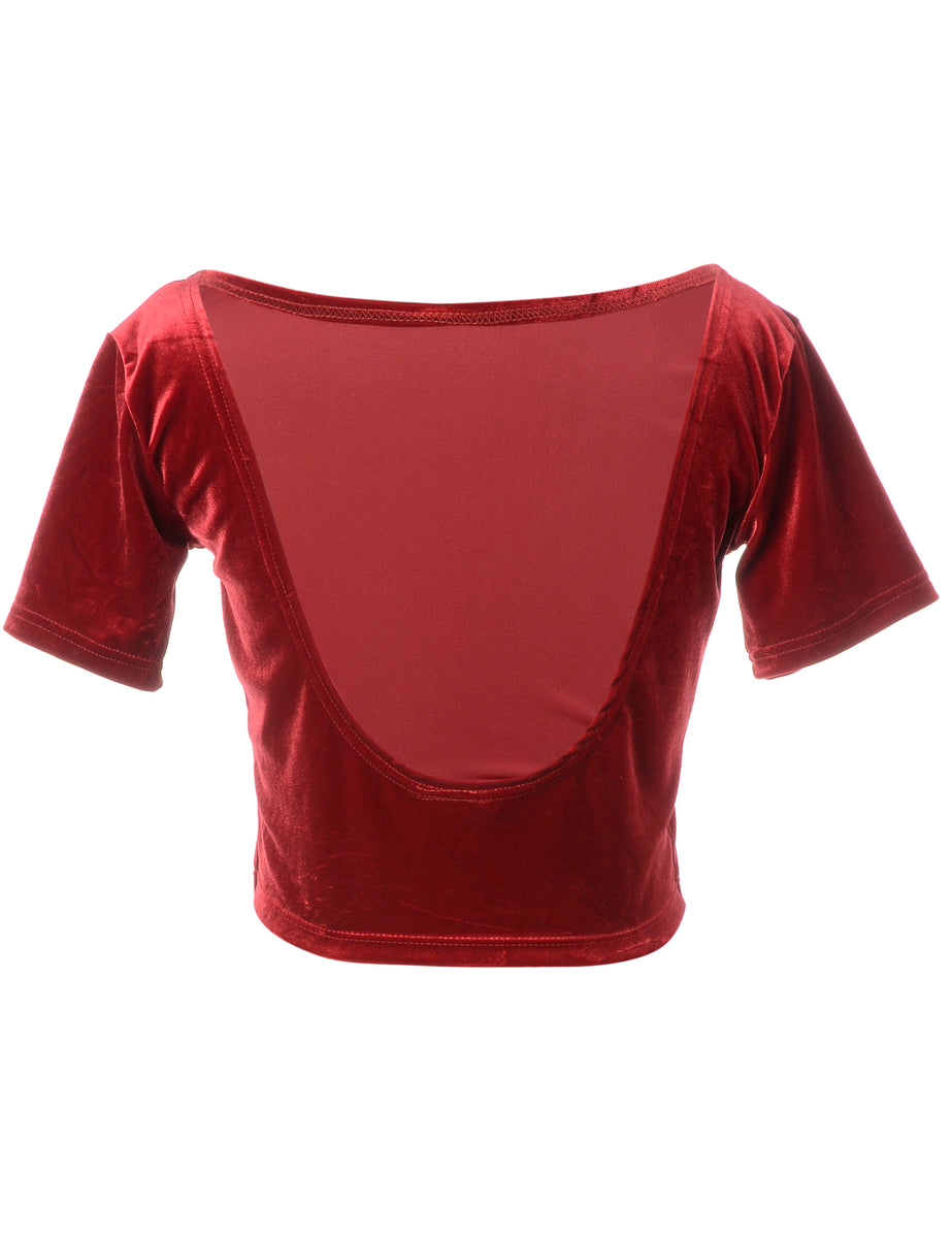 Vintage Women's Beyond Retro Label Label Velvet Low Back Crop Top Red ...