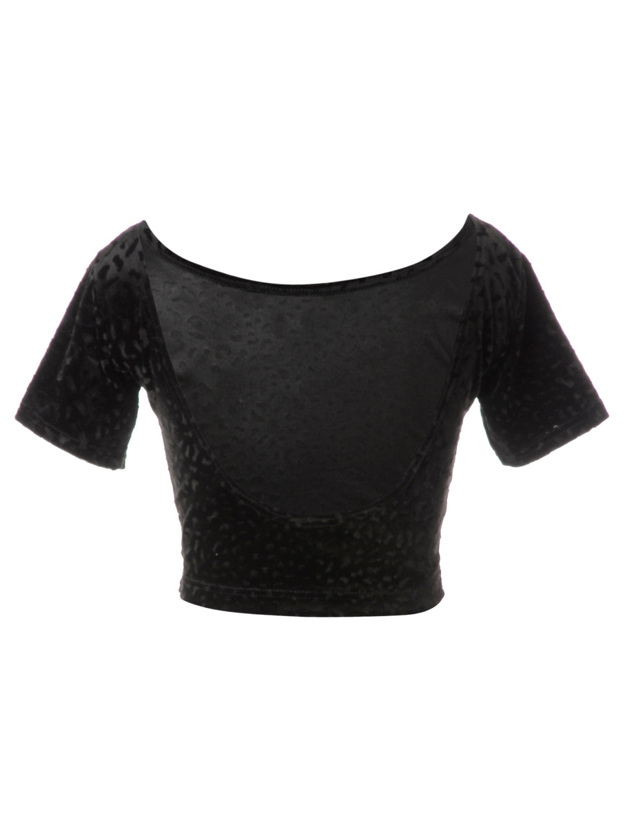 Women's Beyond Retro Label Label Velvet Low Back Crop Top Black, S ...